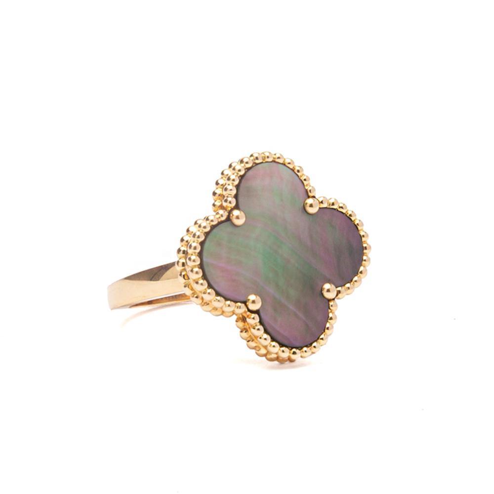 Van Cleef & Arpels Grey Mother of Pearl Magic Alhambra Ring 18K Yellow ...